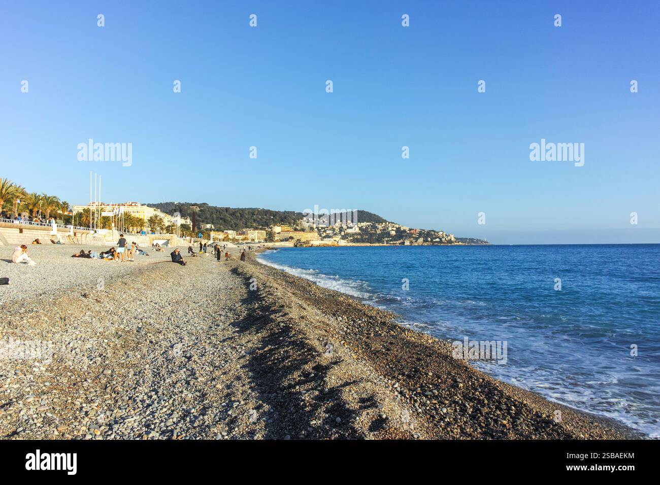 NICE, FRANCE - JANUARY 25, 2024: Sunset Panorama of Coastal street of ...