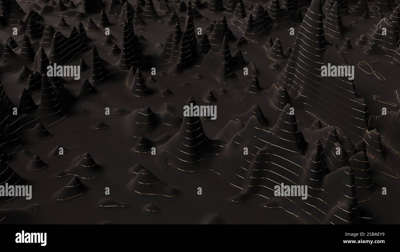 Topography curve gold line map height 3d render Stock Photo - Alamy