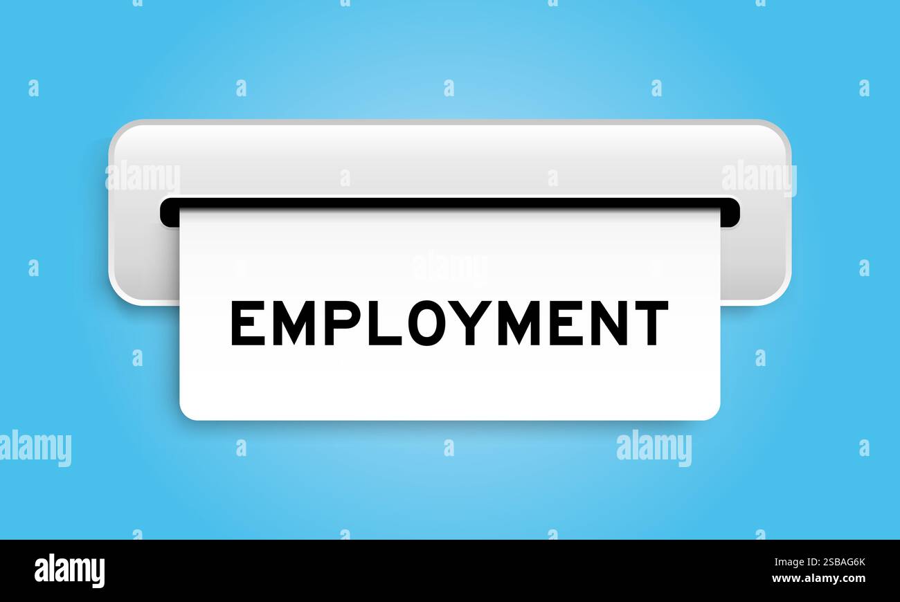 White coupon banner with word employment from machine on blue color ...