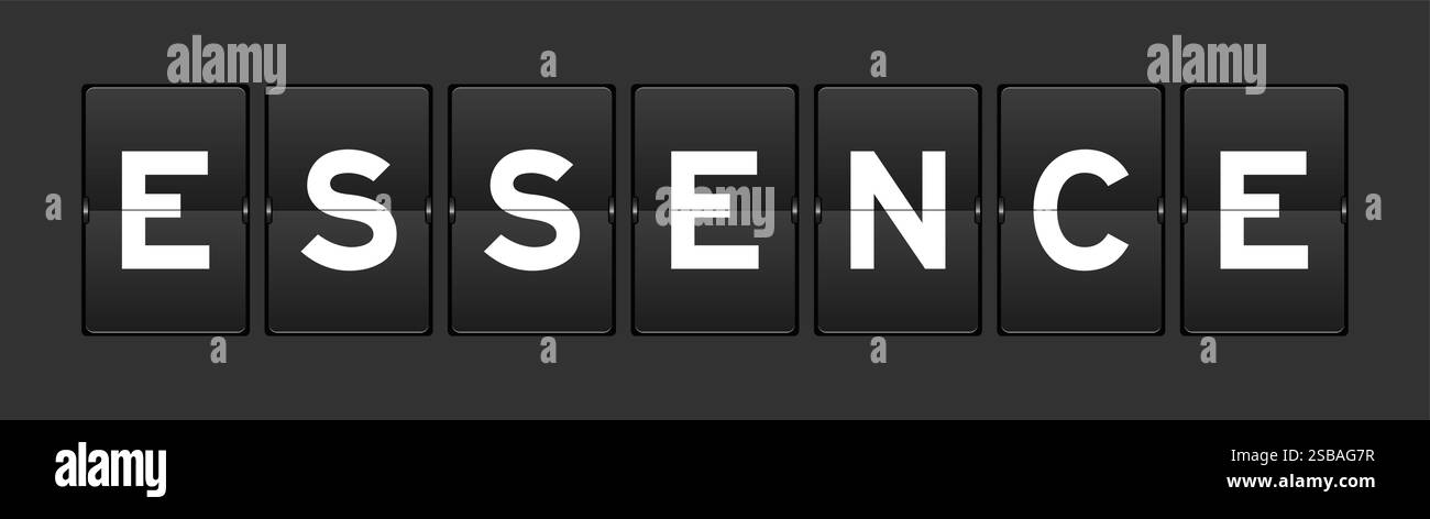 Black color analog flip board with word essence on gray background ...