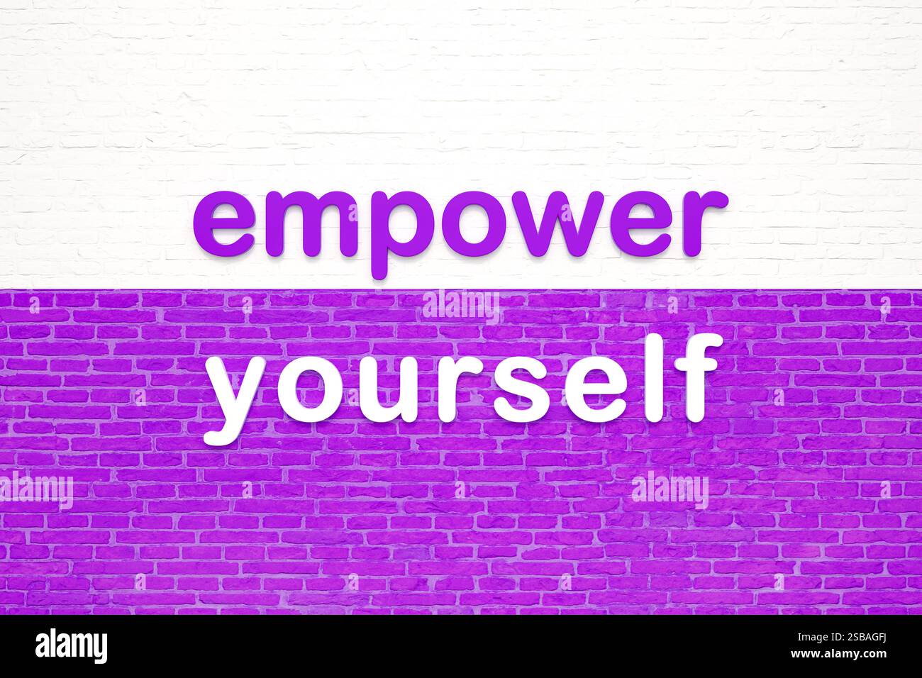Empower yourself. Empower yourself. Colored letters against a white and ...
