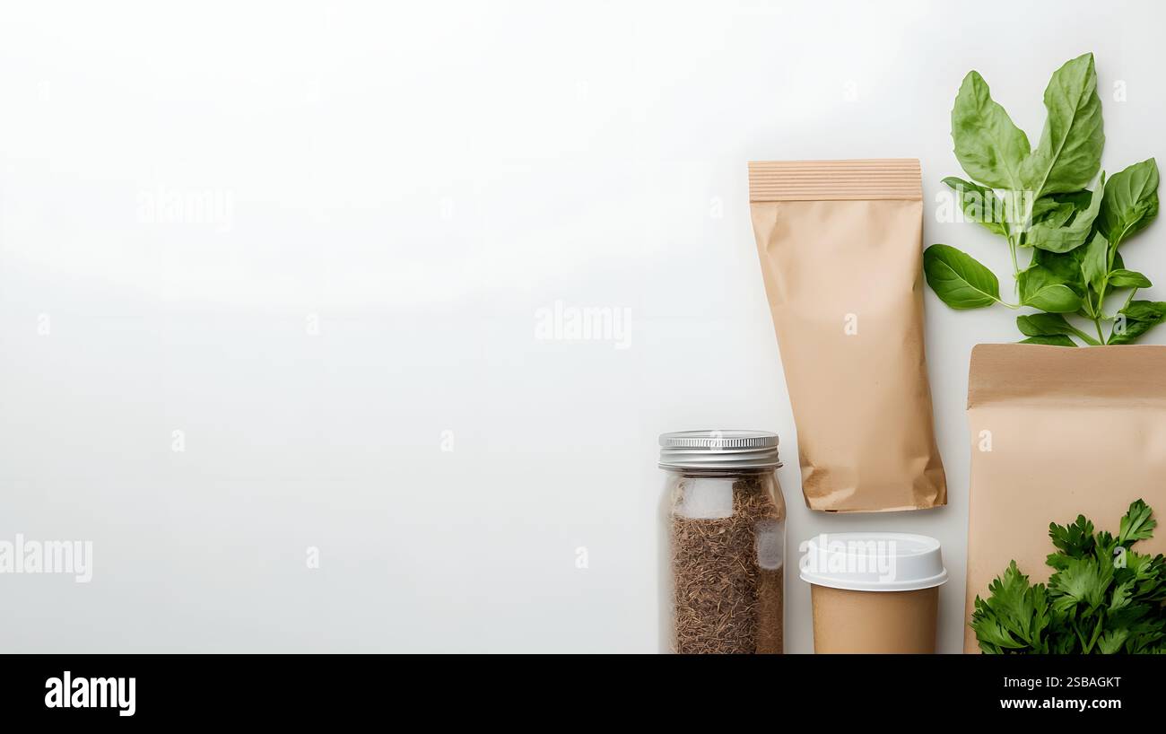 Closeup of compostable,recyclable packaging made from renewable,plant ...