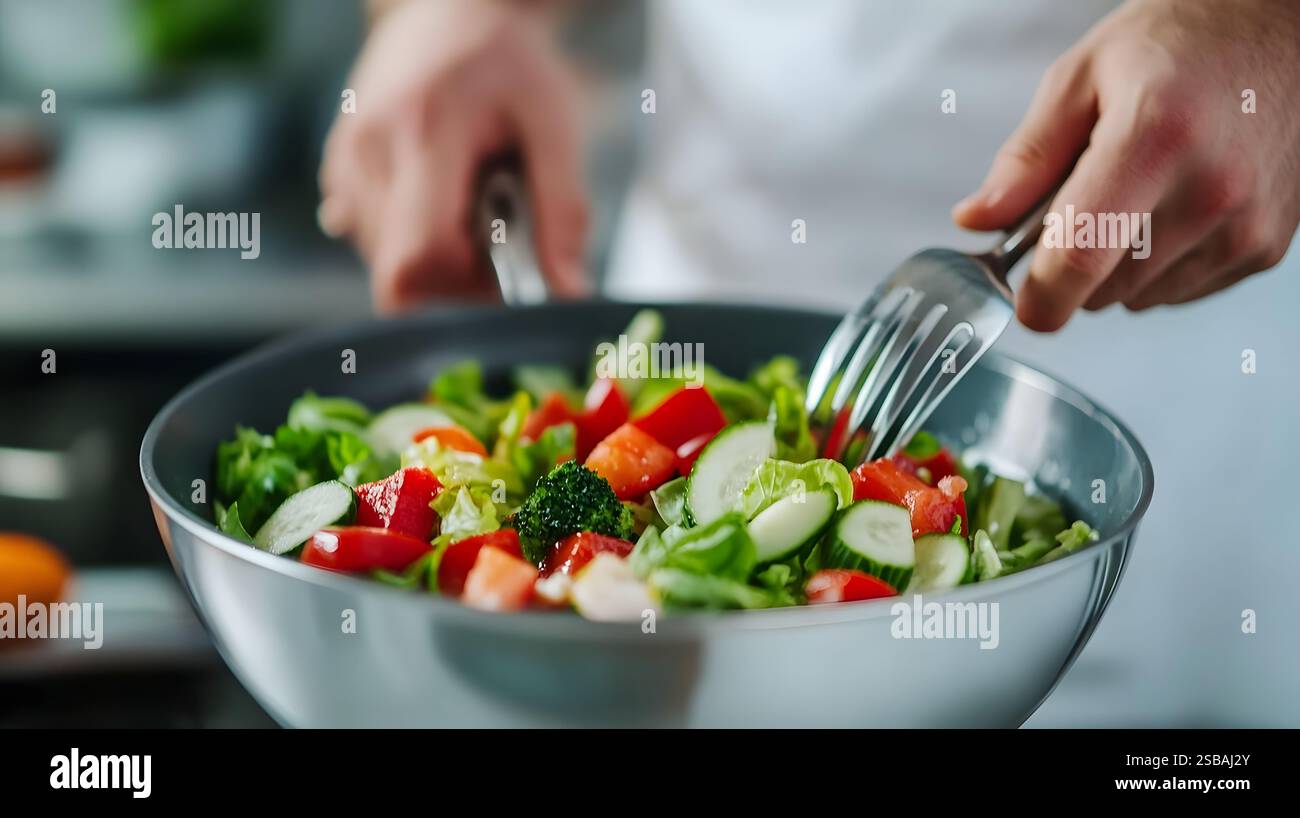 Spotlessly clean and sanitized kitchen environment with fresh produce ...