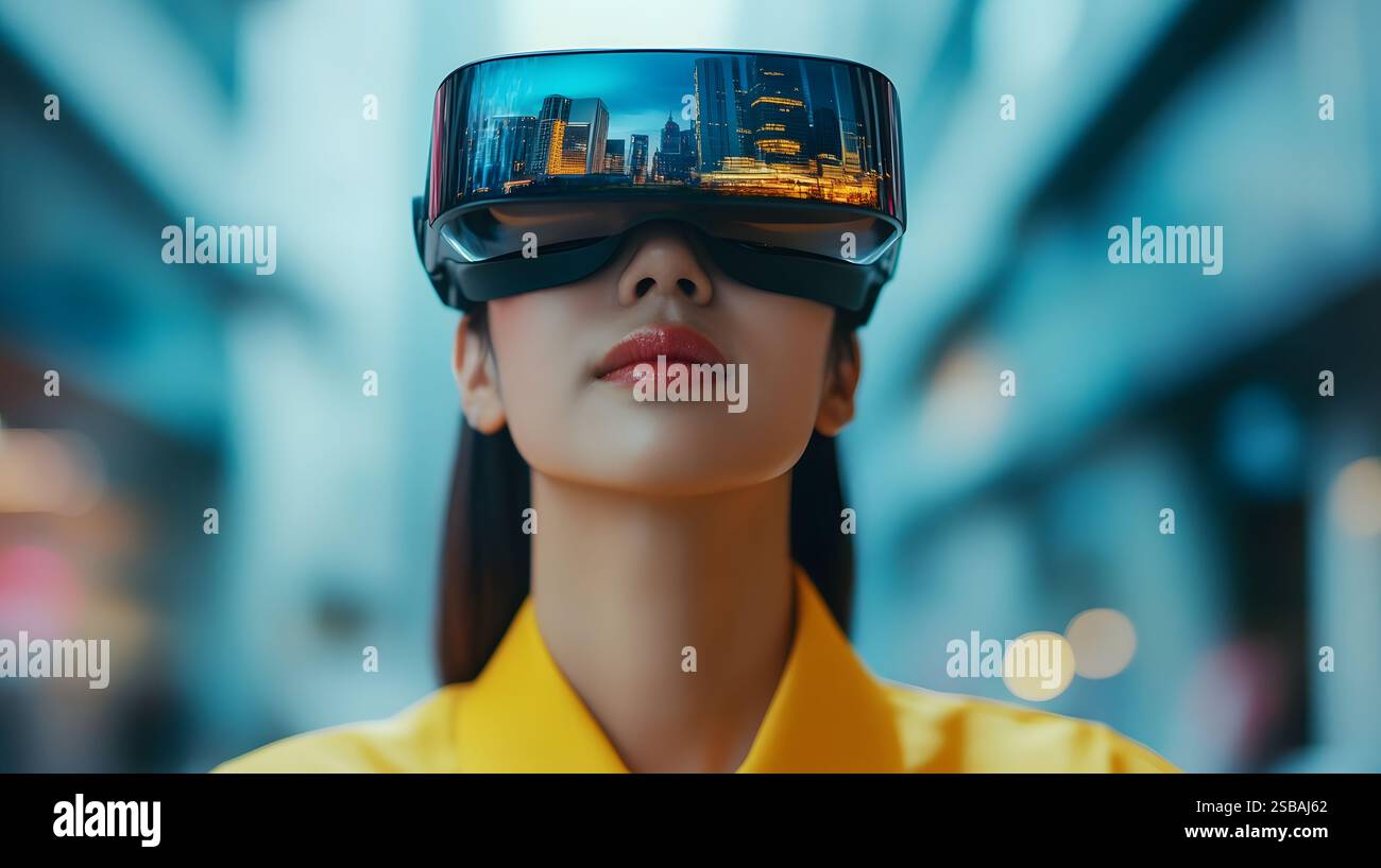 Traveler using advanced augmented reality to seamlessly explore urban ...