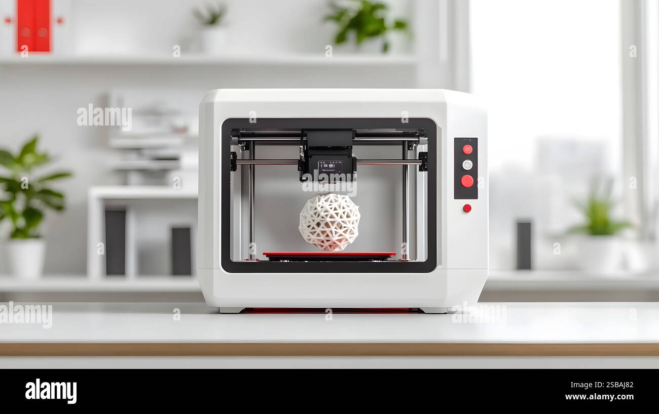 3D Printer Crafting Complex Object in Tech Workspace for Innovation Concepts. Advanced ...