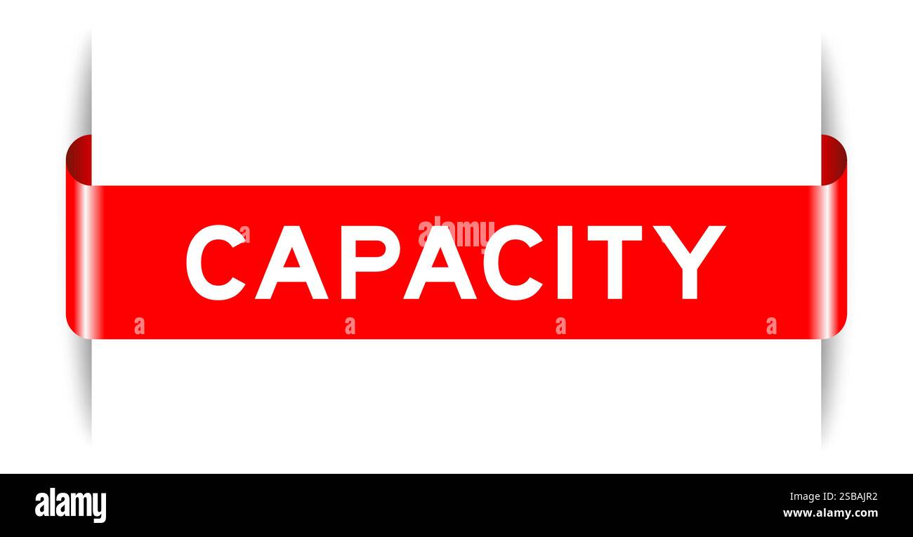 Red color inserted label banner with word capacity on white background ...