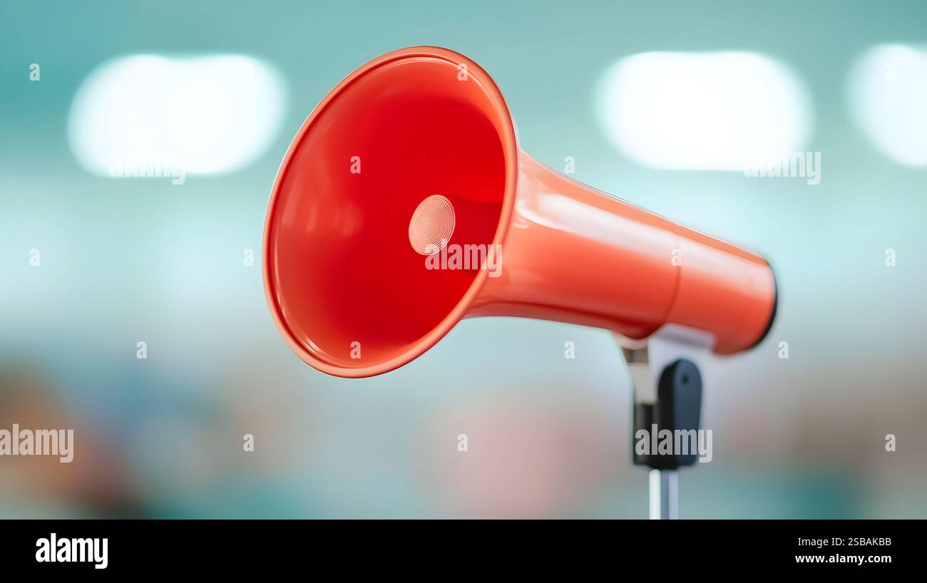 Vibrant red megaphone standing as a symbol for open communication to ...