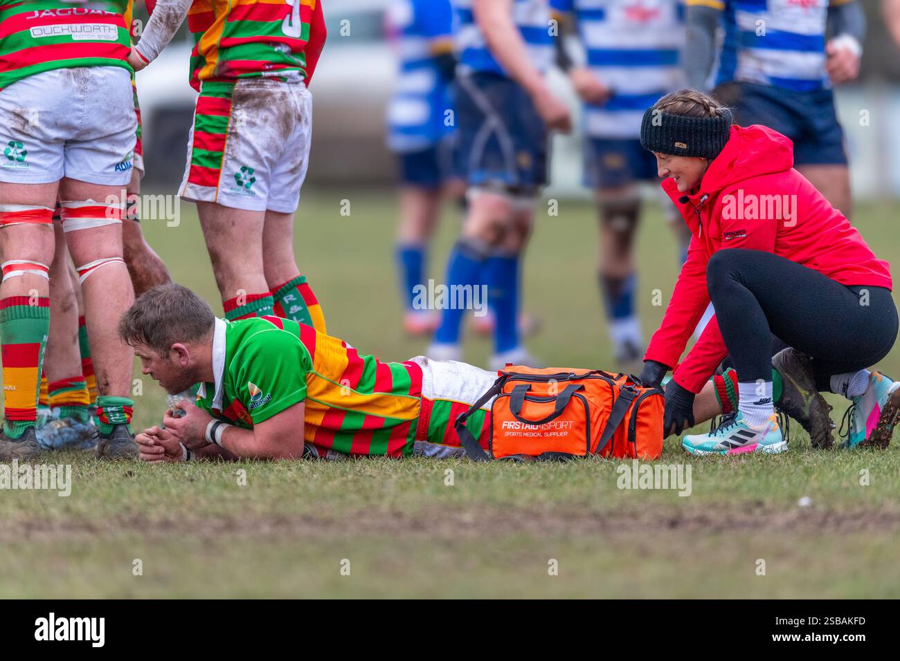 On field first aid treatment at an English mens amateur Rugby Union ...