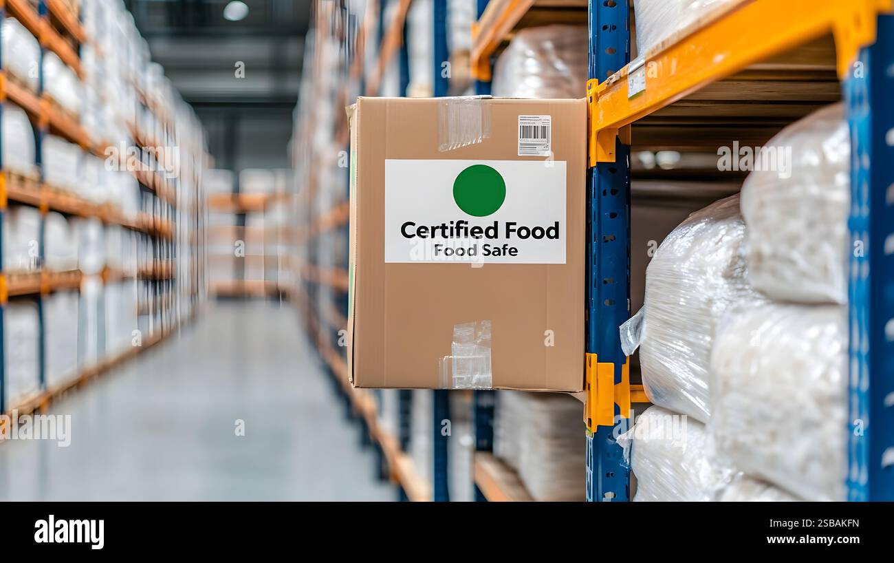 Certified Food Safe Packaging Stored on Organized Warehouse Shelves for ...