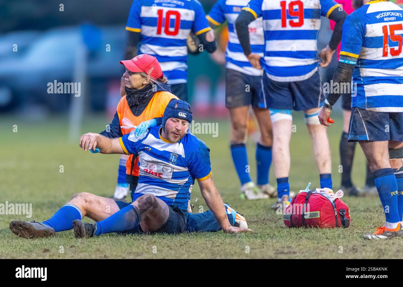 On field first aid treatment at an English mens amateur Rugby Union ...
