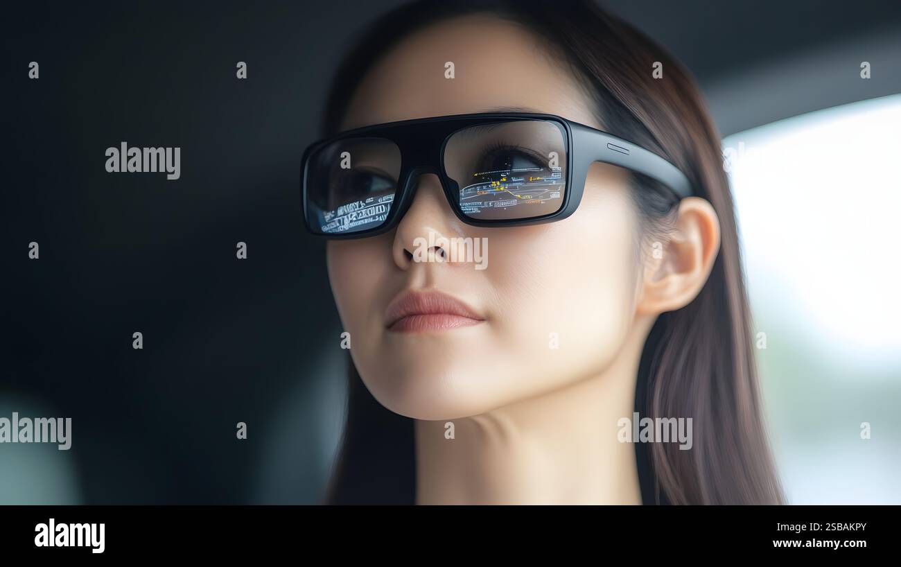 Driver Viewing Augmented Reality Dashboard Information Like Speed ...