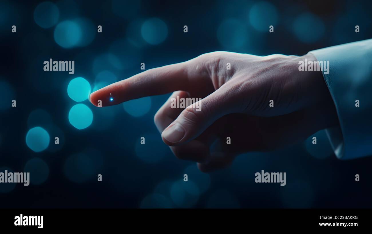 Futuristic individual navigating virtual menus and interfaces displayed ...