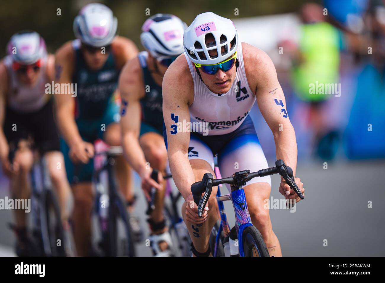 Kristian Blummenfelt participating in the triathlon at the Paris 2024 ...