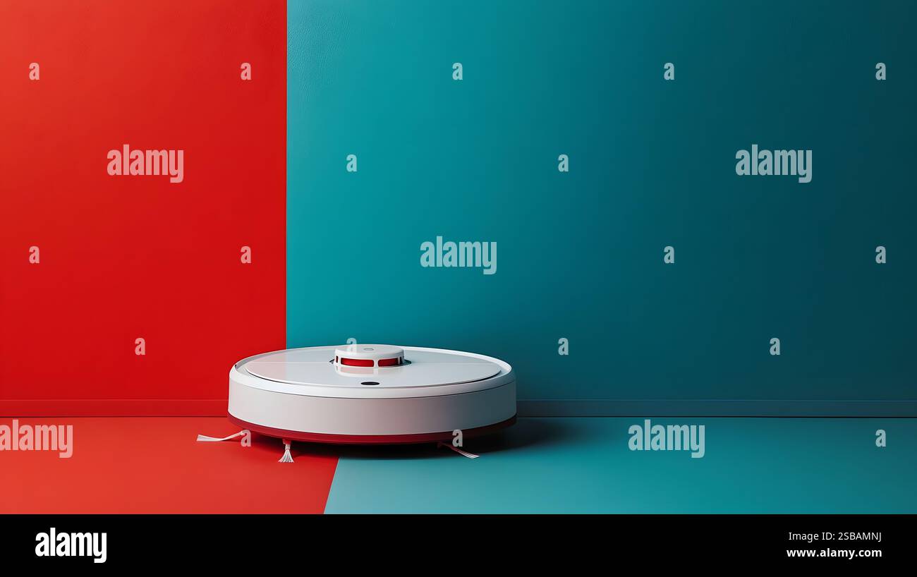 Compact and sleek robot vacuum cleaner autonomously cleaning the floor ...