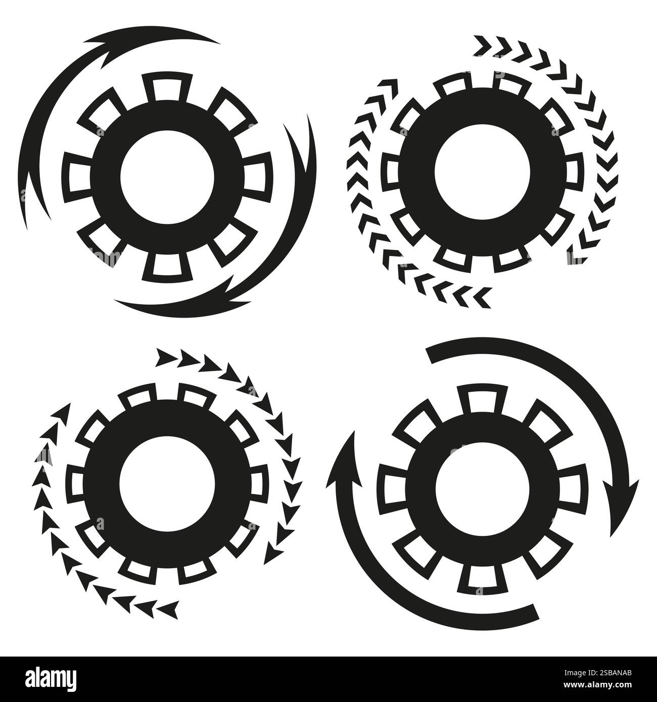 Gears arrow icon. Circular rotation concept. Bold industrial black gear ...