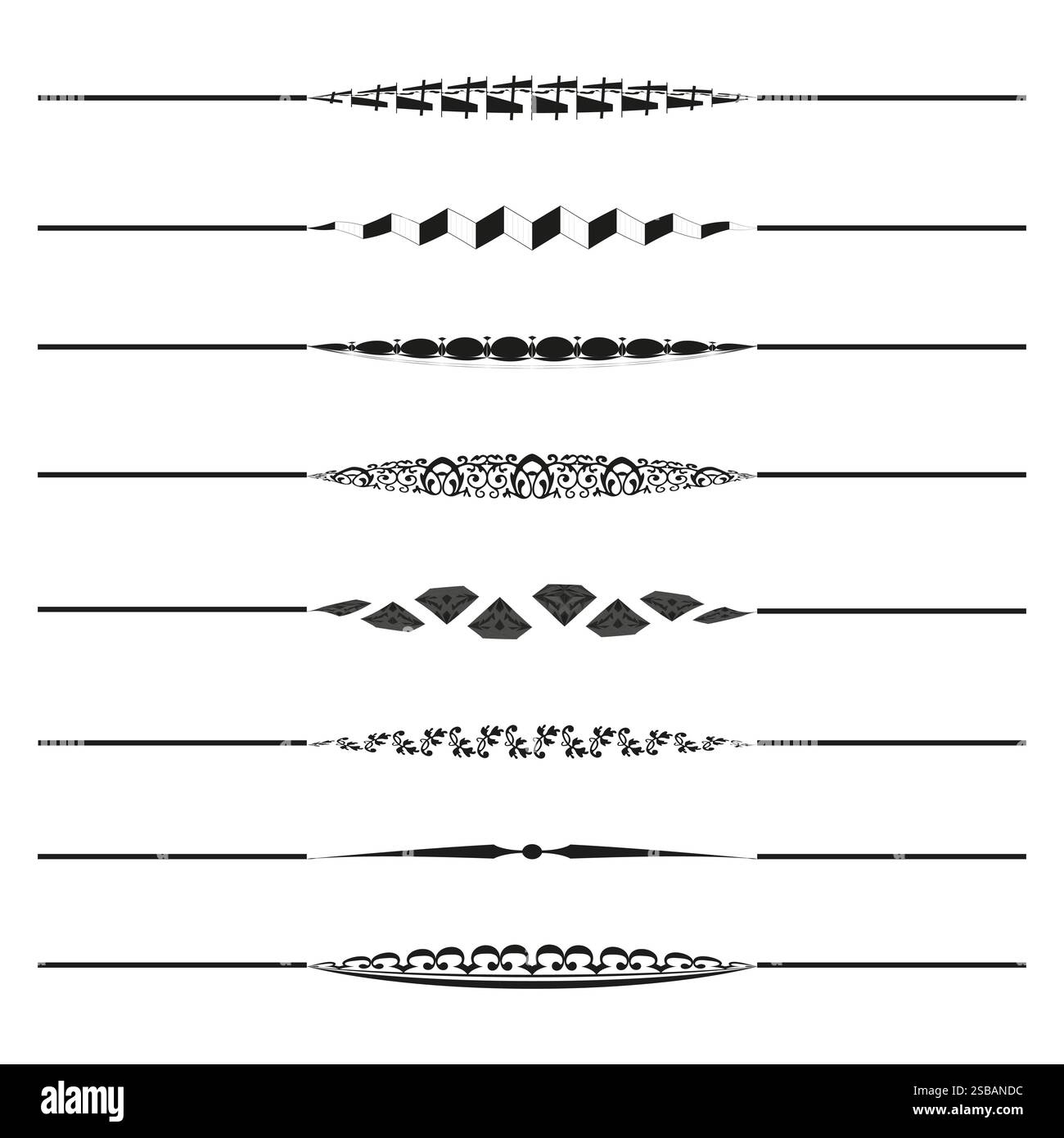 Decorative line set. Ornate border strip. Elegant black shapes. Vector ...