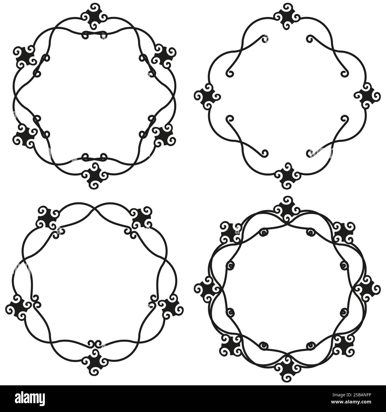 Ornate frame icons. Curly border shape. Black swirl design. Vector ...