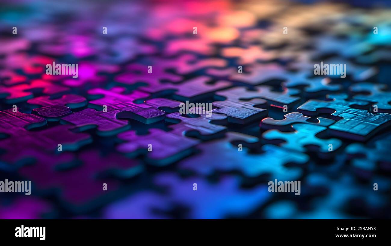 Vibrant digital puzzle designs with geometric patterns,neon colors,and ...