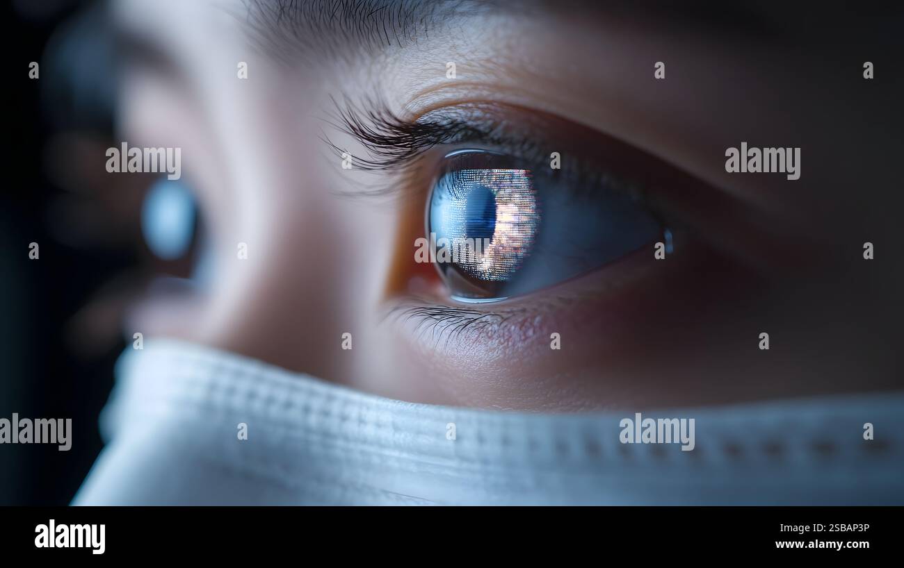 Futuristic Close-up of Human Eye Reflecting Virtual UI Elements of ...
