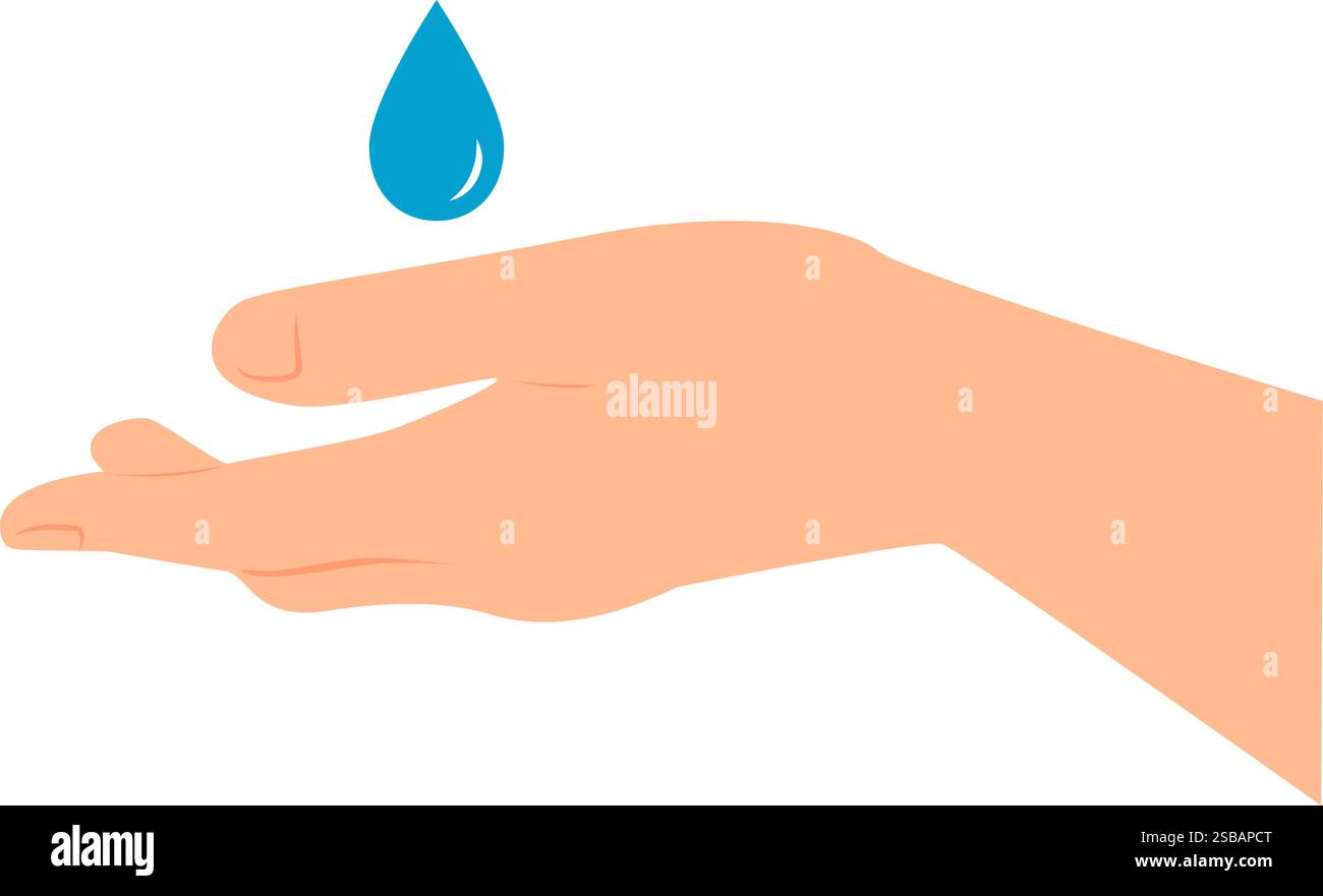 Drop of water falling onto outstretched hand. Vector illustration with ...