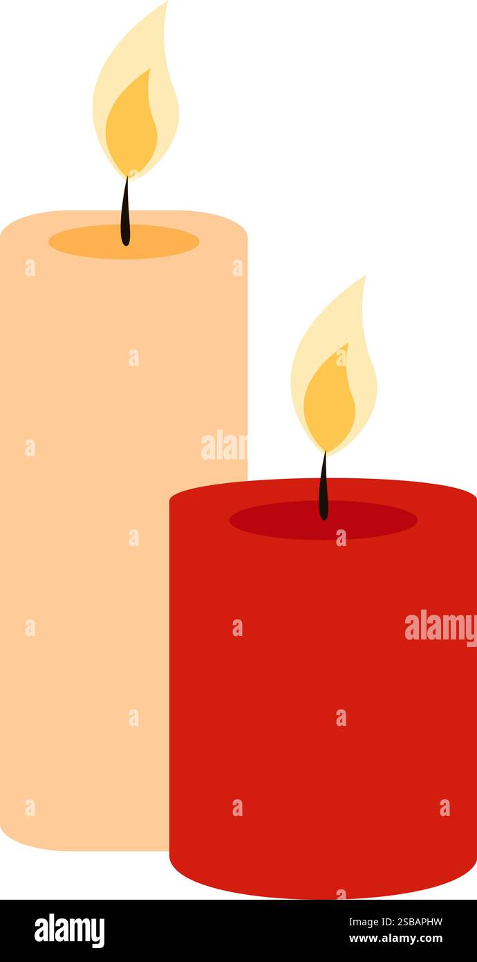 Two burning candles of different sizes. Vector illustration with ...