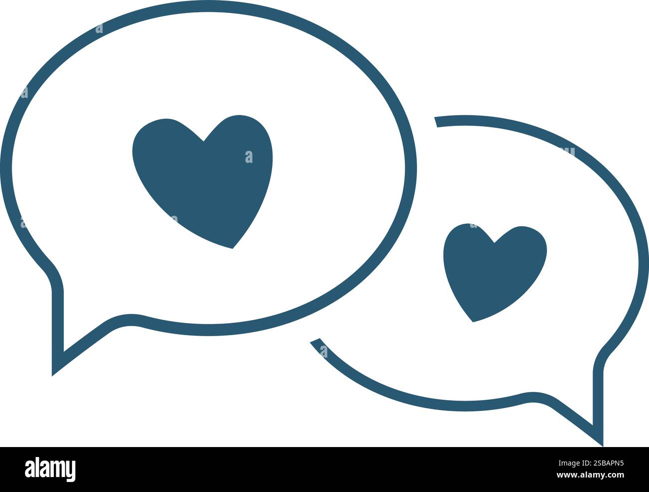 Outline icon of two chat bubbles with heart symbols. Vector ...
