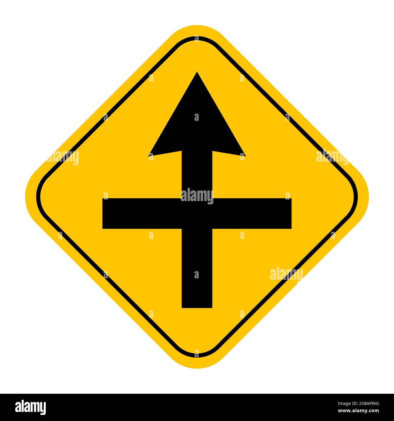 Crossroad ahead, side roads to right and left sign. Vector illustration ...
