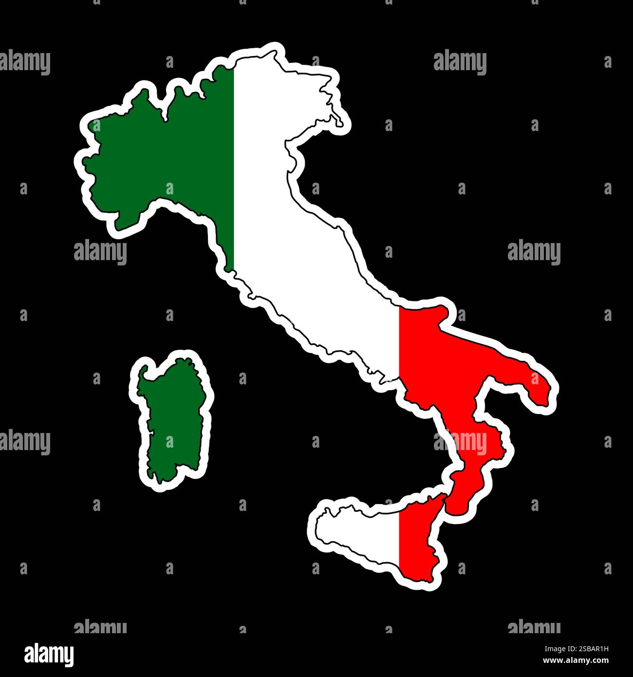 Italy flag map. Isolated on black background. Vector design Stock ...