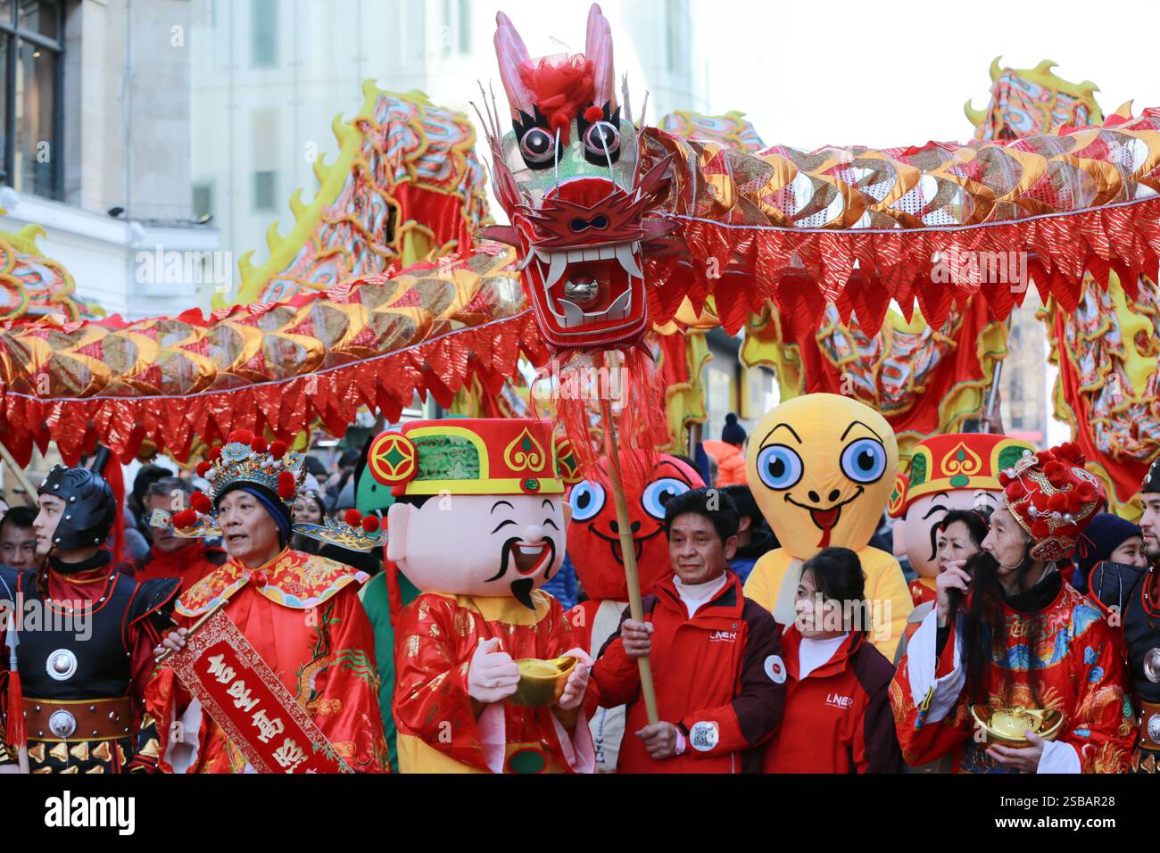 London, UK. 02 February 2025. A dragon and lion dance takes place ...