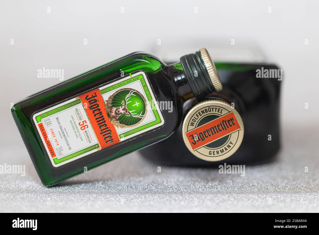 Lviv, Ukraine - February 2, 2025: Jägermeister bottle, German digestive ...