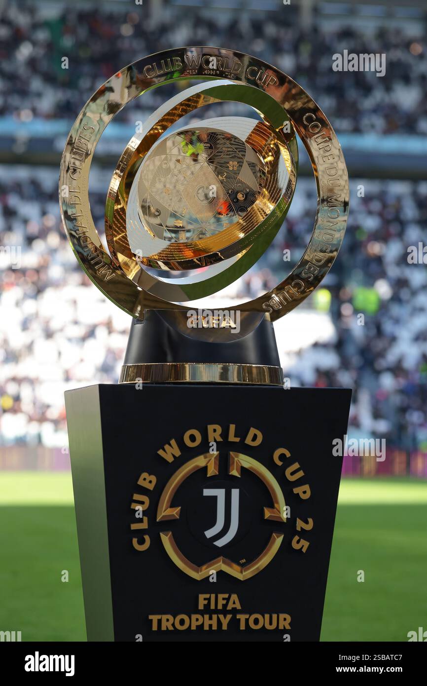 Turin, Italy. 2nd Feb, 2025. The FIFA Club World Cup trophy made by ...