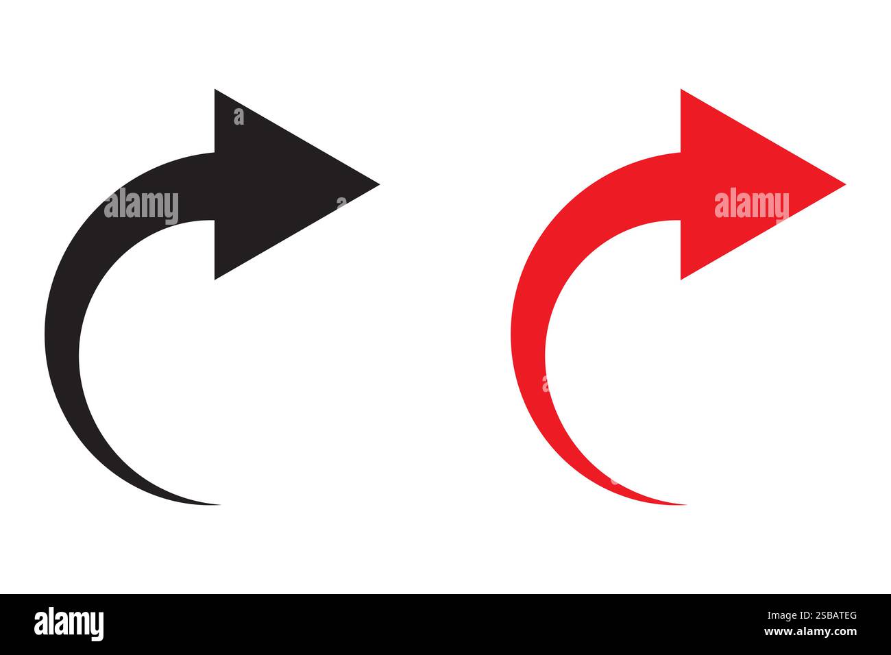 Black curved arrow. Red curved pointer. Dual color symbol. Vector direction icon Stock Vector ...