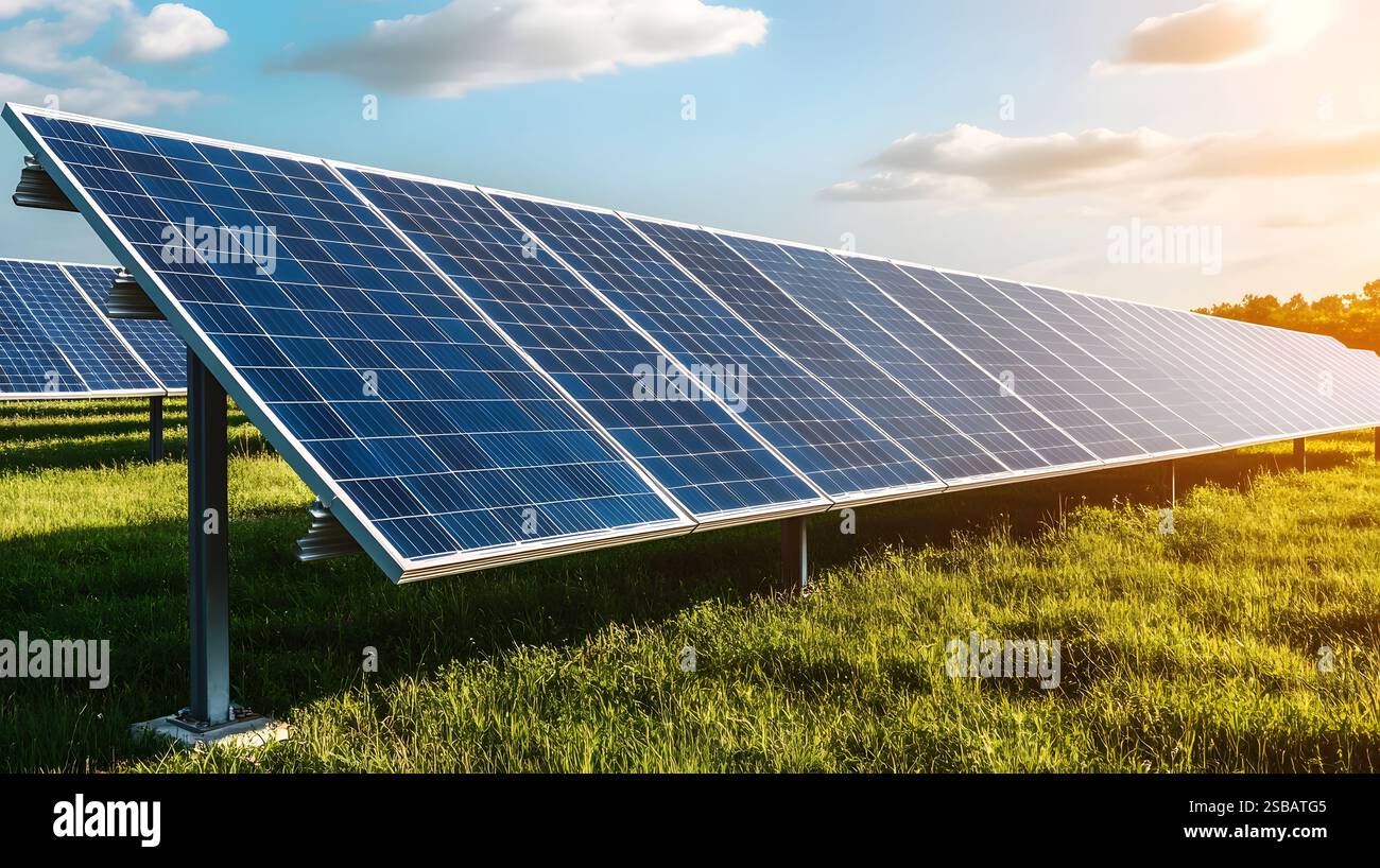 Expansive solar panel array installed on the rooftop of an industrial ...