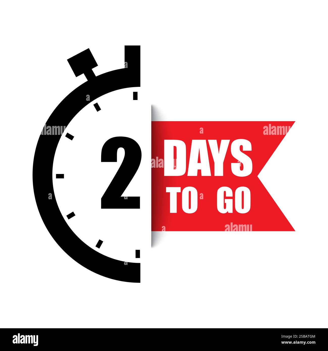 Countdown timer icon. Number two highlight. 2 DAYS TO GO. Bold red ...