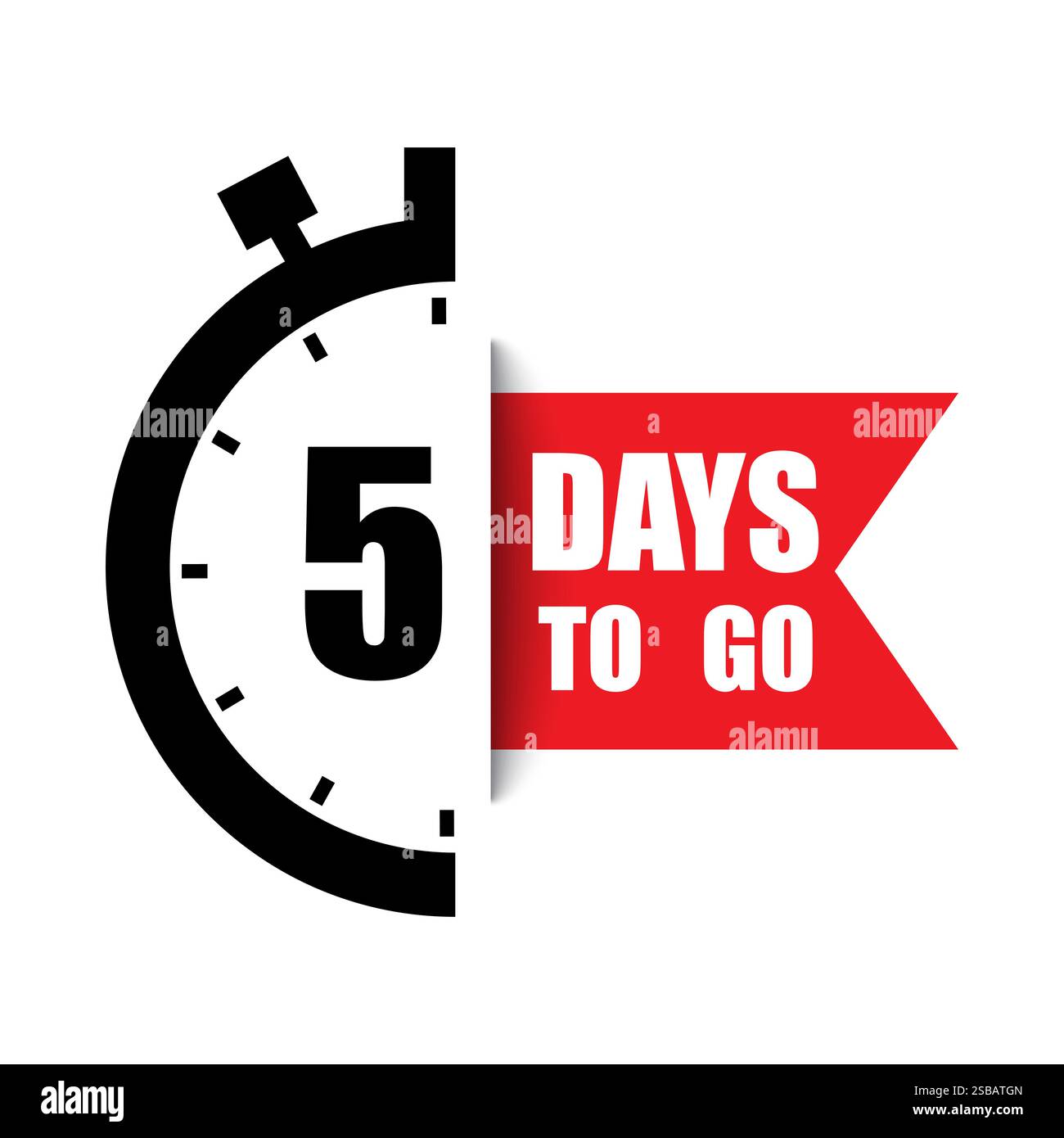 Countdown clock vector. Number five emphasis. Bold 5 DAYS TO GO text. Red accent banner Stock ...