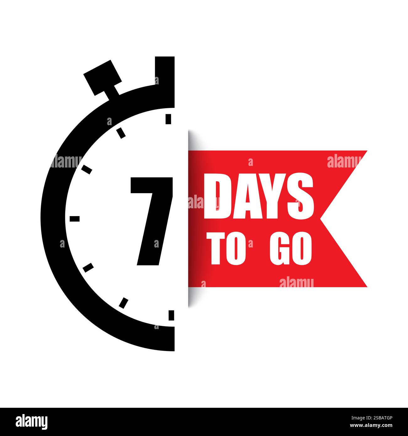 Countdown clock illustration. Number seven emphasis. 7 days to go text ...