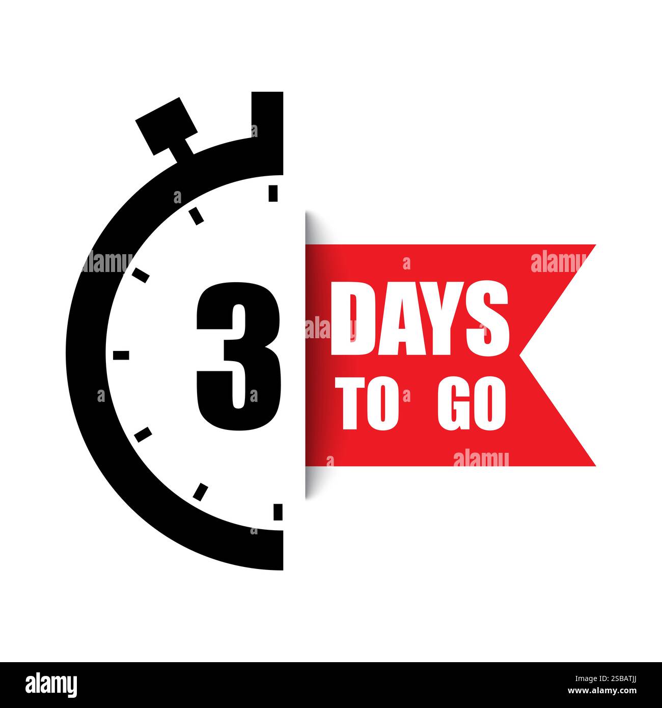 Countdown clock vector. Number three emphasis. Bold 3 DAYS TO GO text. Red accent banner Stock ...