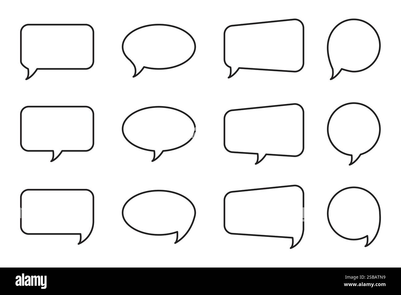 Blank speech shapes. Outline talk icons. Vector conversation frames. Minimal black line Stock ...