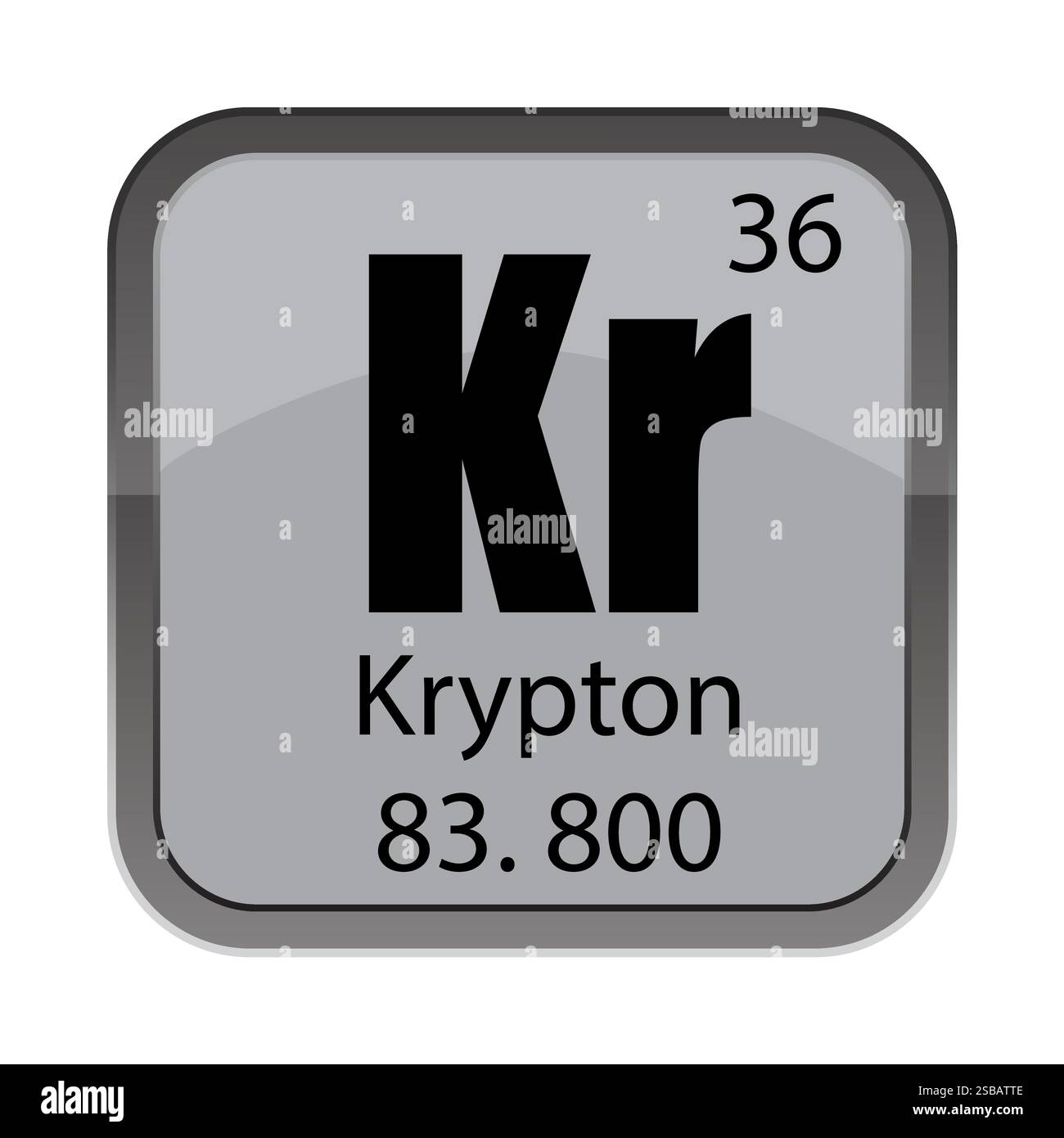Krypton element icon. Symbol Kr 36. Mass 83.800 property. Periodic ...