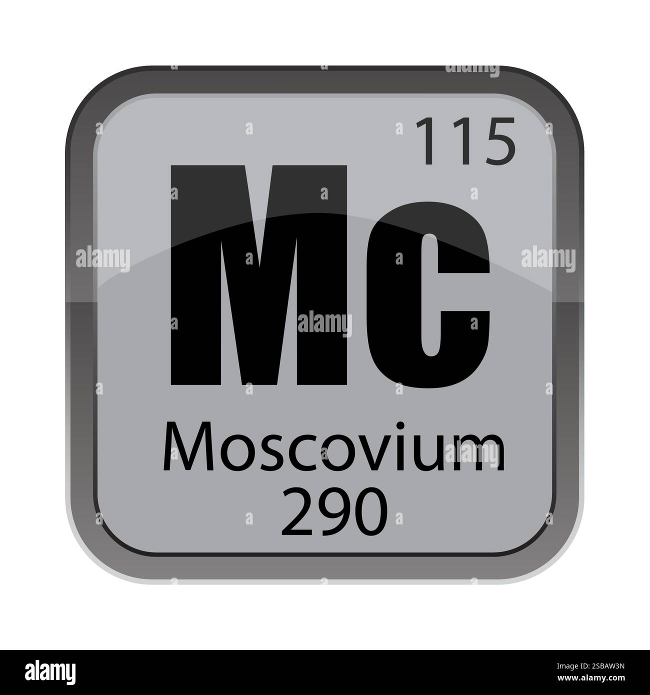 Moscovium 115 tile. MC chemical label. Vector periodic element. Glossy ...
