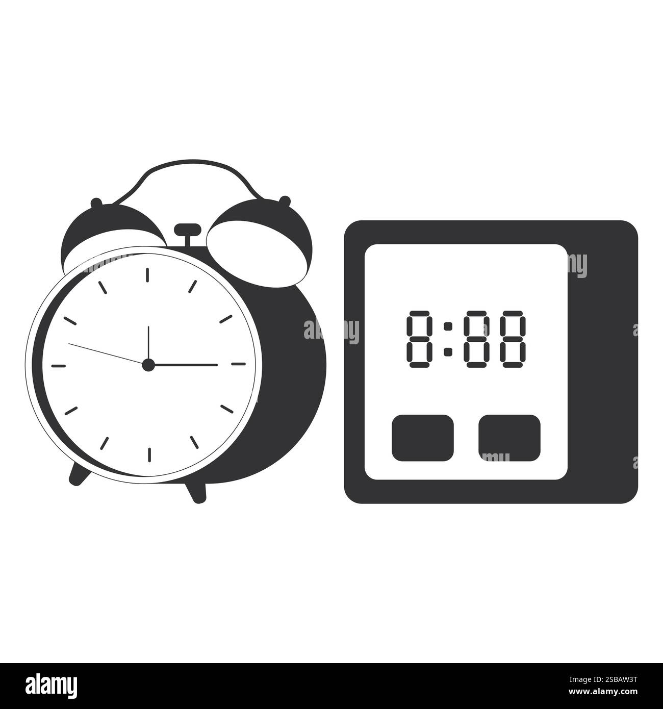 Alarm Clock Silhouette on White Background. Simple Black Alarm Clock ...