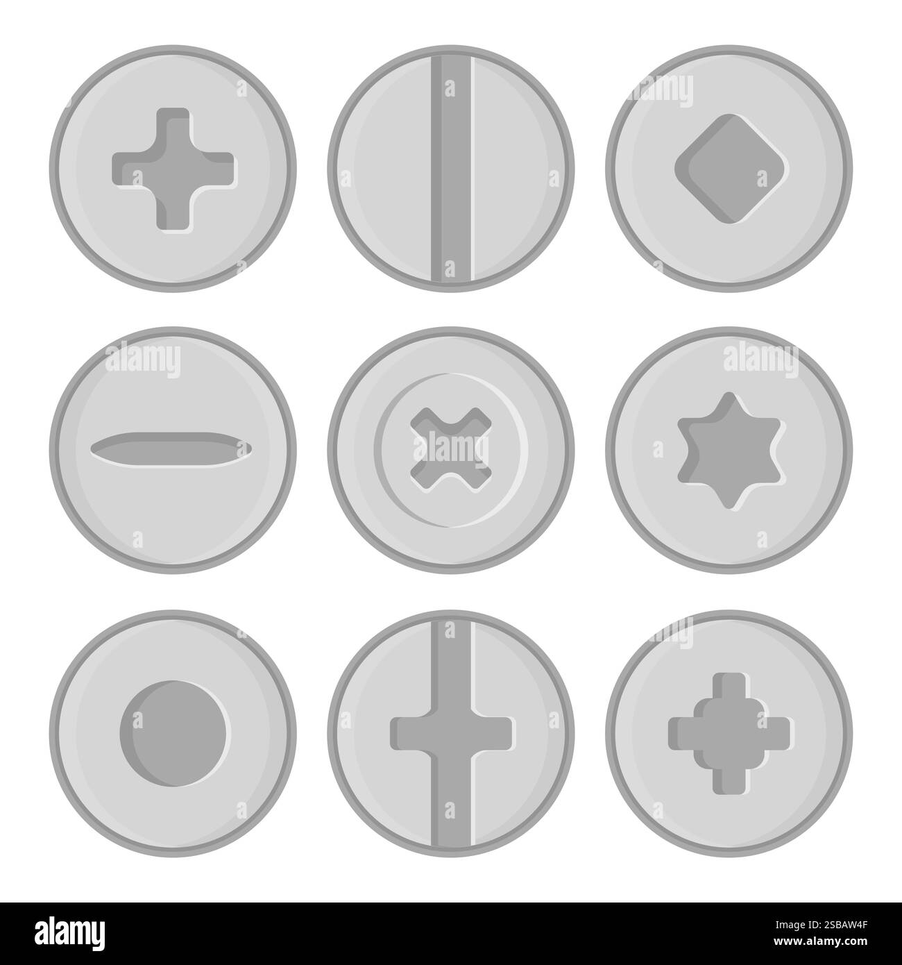 Various Construction Equipment Bolt Heads Vector. Bolt Head Collection ...