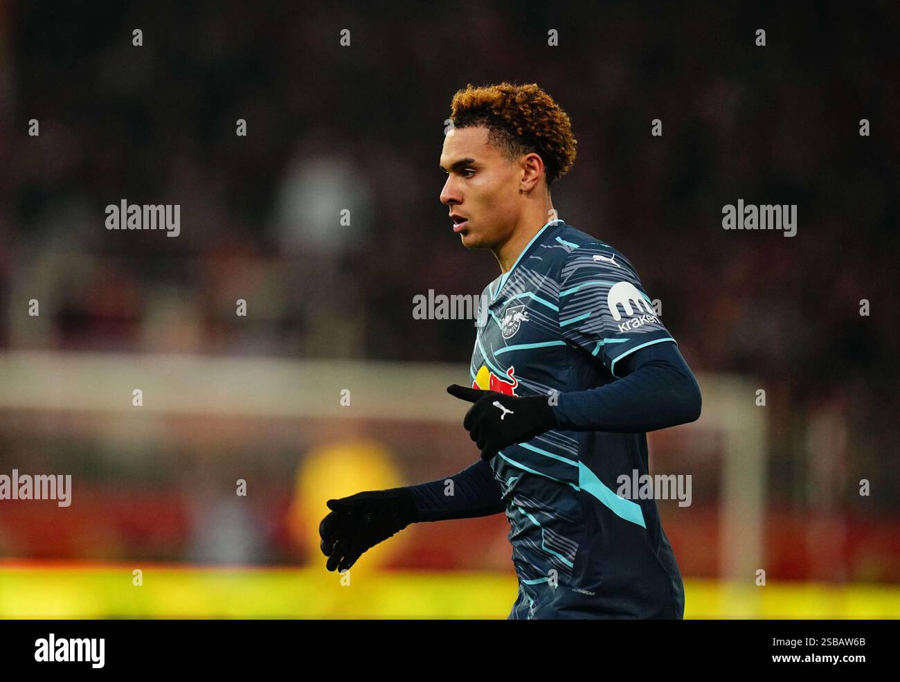 February 01 2025: Antonio Nusa of RB Leipzig looks on during a 1 ...