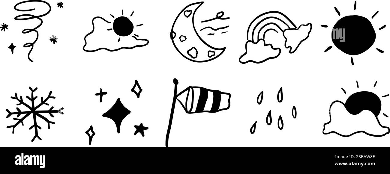 Minimalist Weather Icons: Hand-Drawn Forecast Illustration Set Stock ...