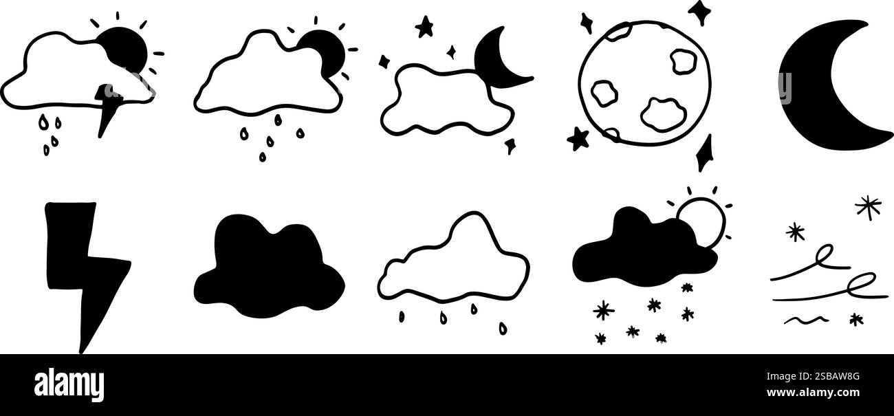Minimalist Weather Icons: Hand-Drawn Forecast Illustration Set Stock ...