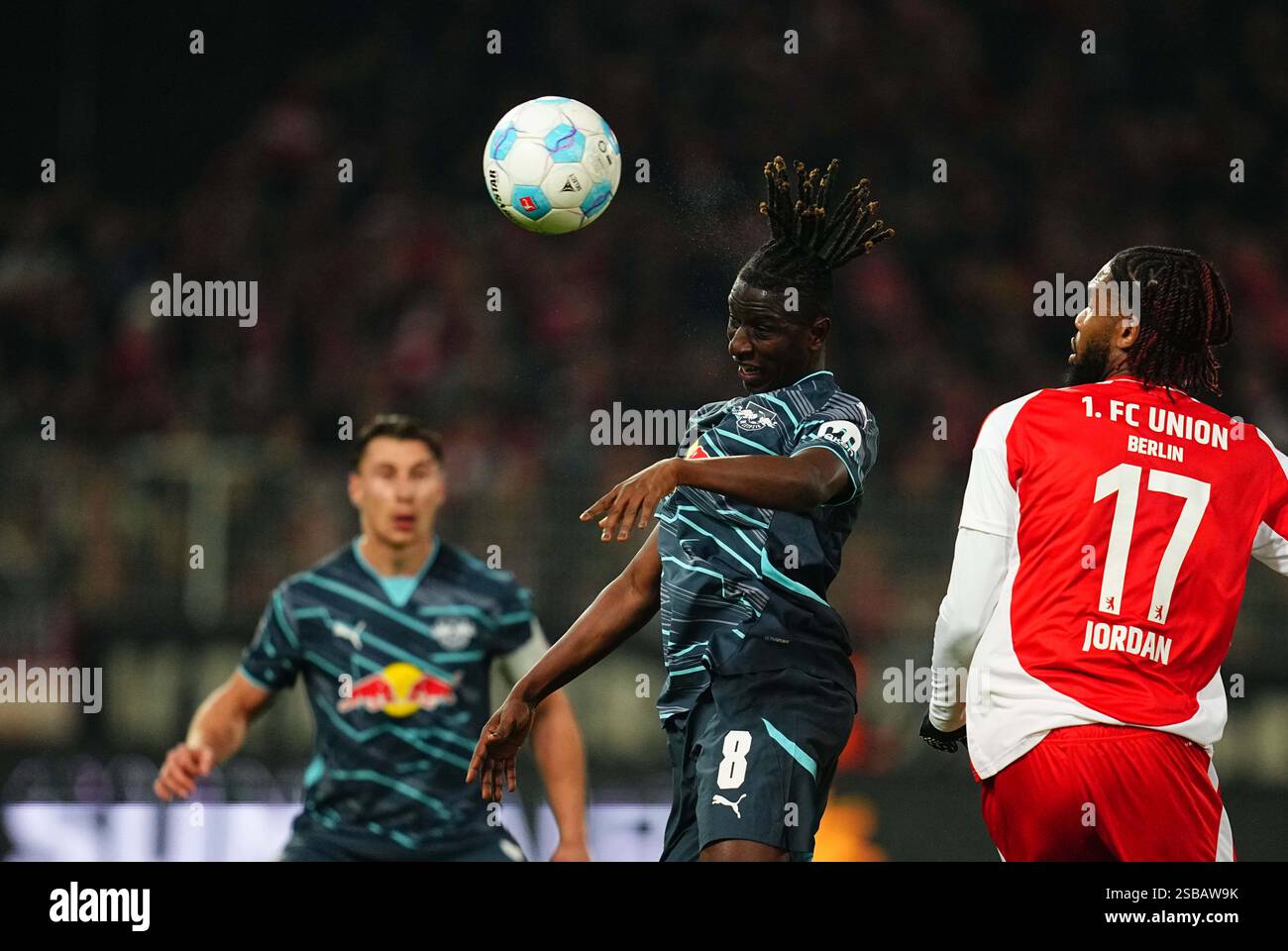 February 01 2025: Amadou Haidara of RB Leipzig controls the ball during ...