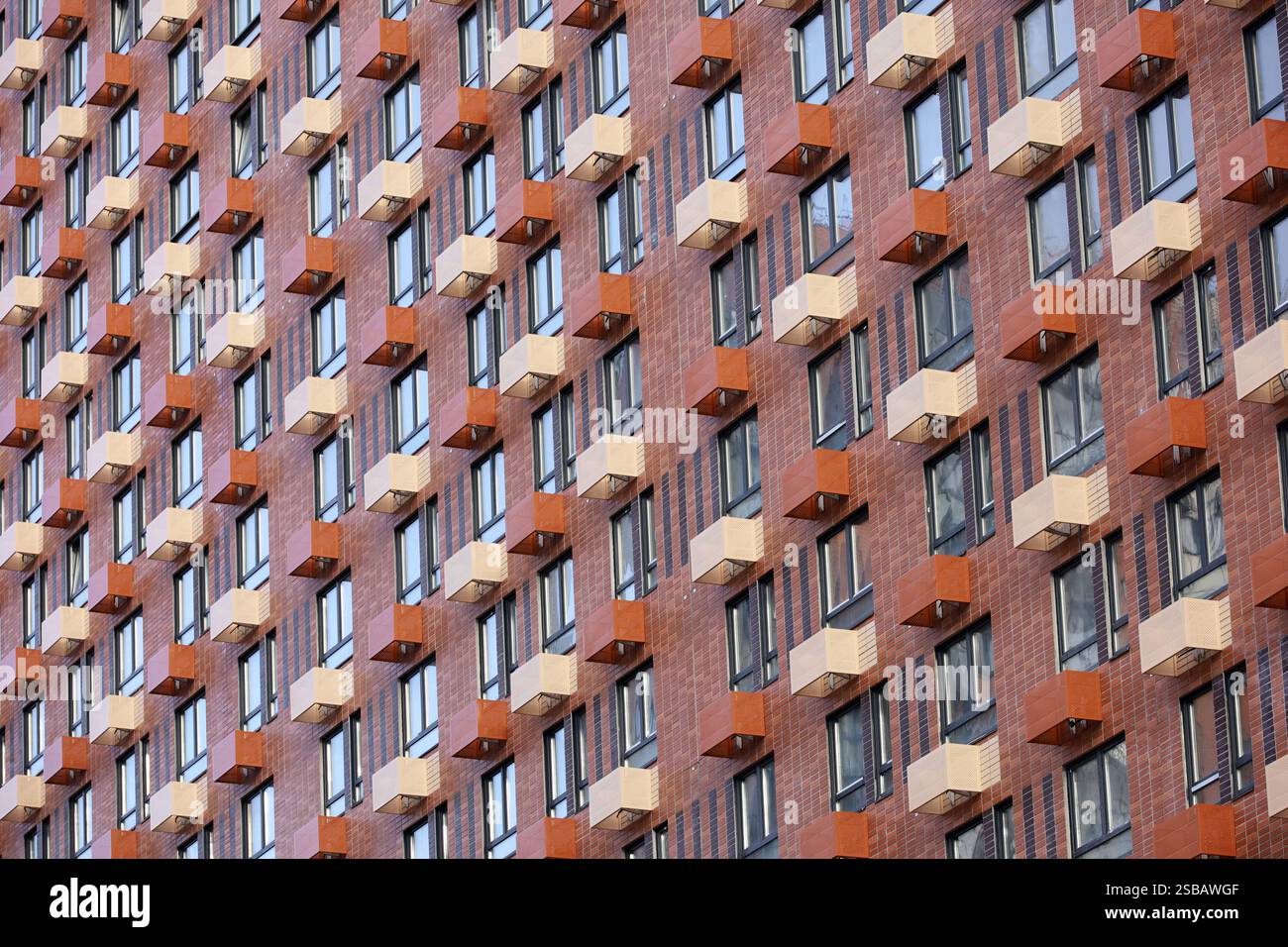 New residential building with glass unit and boxes for air conditioners ...