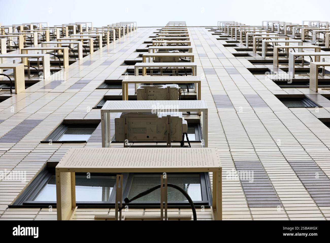 New residential building with boxes for air conditioners. House ...