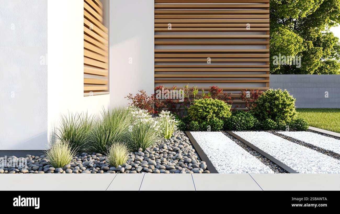 Minimalist Rain Garden Next to a Modern House,Serving as an Eco ...