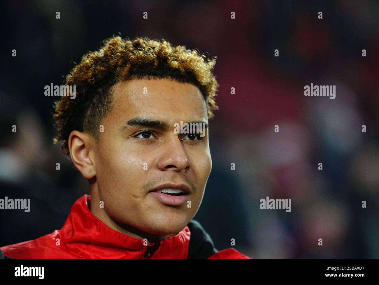 February 01 2025: Antonio Nusa of RB Leipzig looks on during a 1 ...
